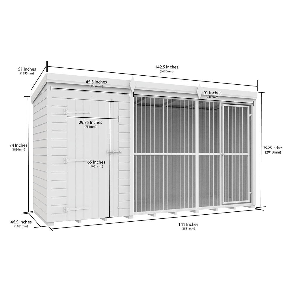 Petnap 12ft X 4ft Dog Kennel and Run Full Height with Bars - Petnap